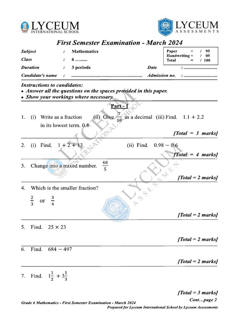 Grade 6 Mathematics | PDF
