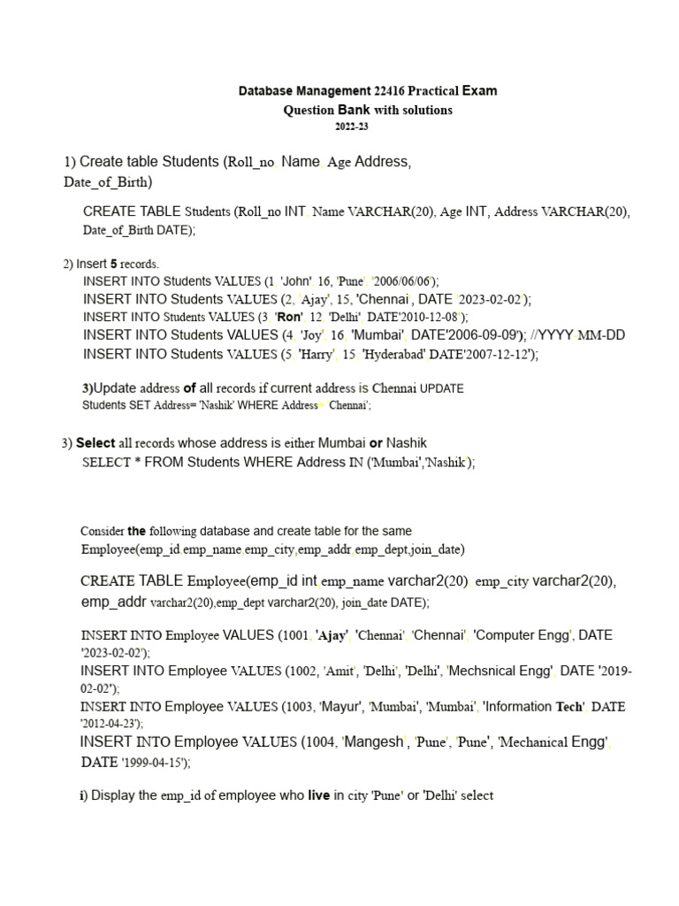 DDC Pratical - Exam Questions | PDF | Pl/Sql | Control Flow
