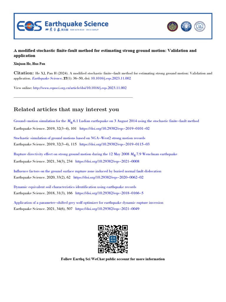 A Modified Stochastic Finite-Fault Method For Estimating Strong Ground Motion Validation and ...