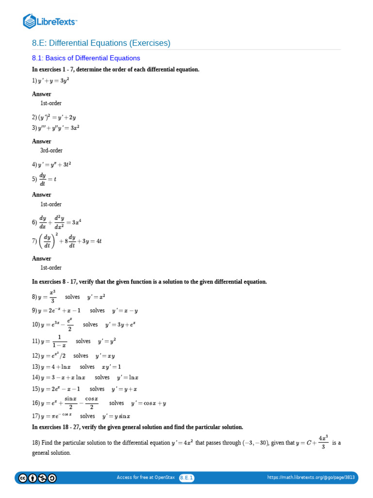 08 E Differential Equations Exercises Pdf Chemical Equilibrium