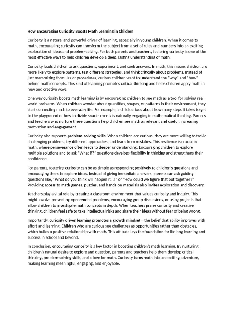 How Encouraging Curiosity Boosts Math Learning in Children | PDF ...