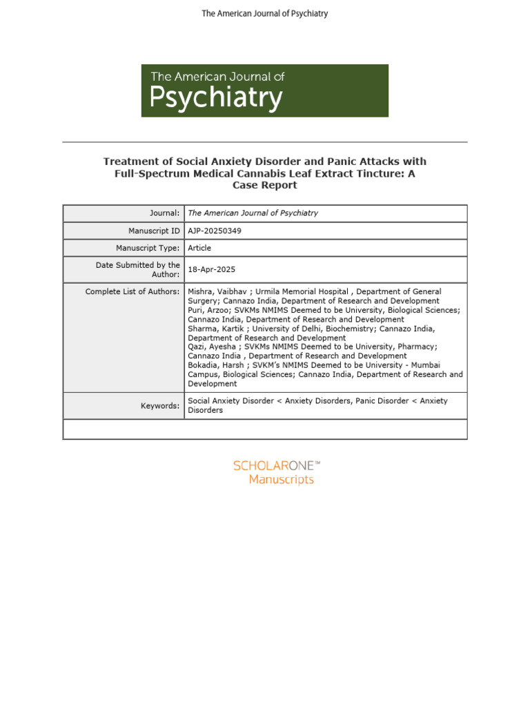 Anxiety Case Study Cannazo India | PDF | Psychology | Disability