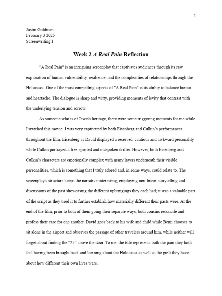 Week 2 A Real Pain Reflection | PDF