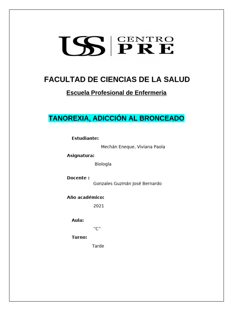 Tanorexia: Adicción al bronceado | PDF | Trastorno mental | Autoestima