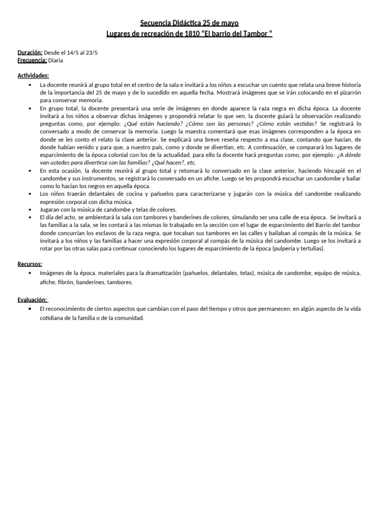 25 de Mayo Lugares de Recreacion CANDOMBE | PDF