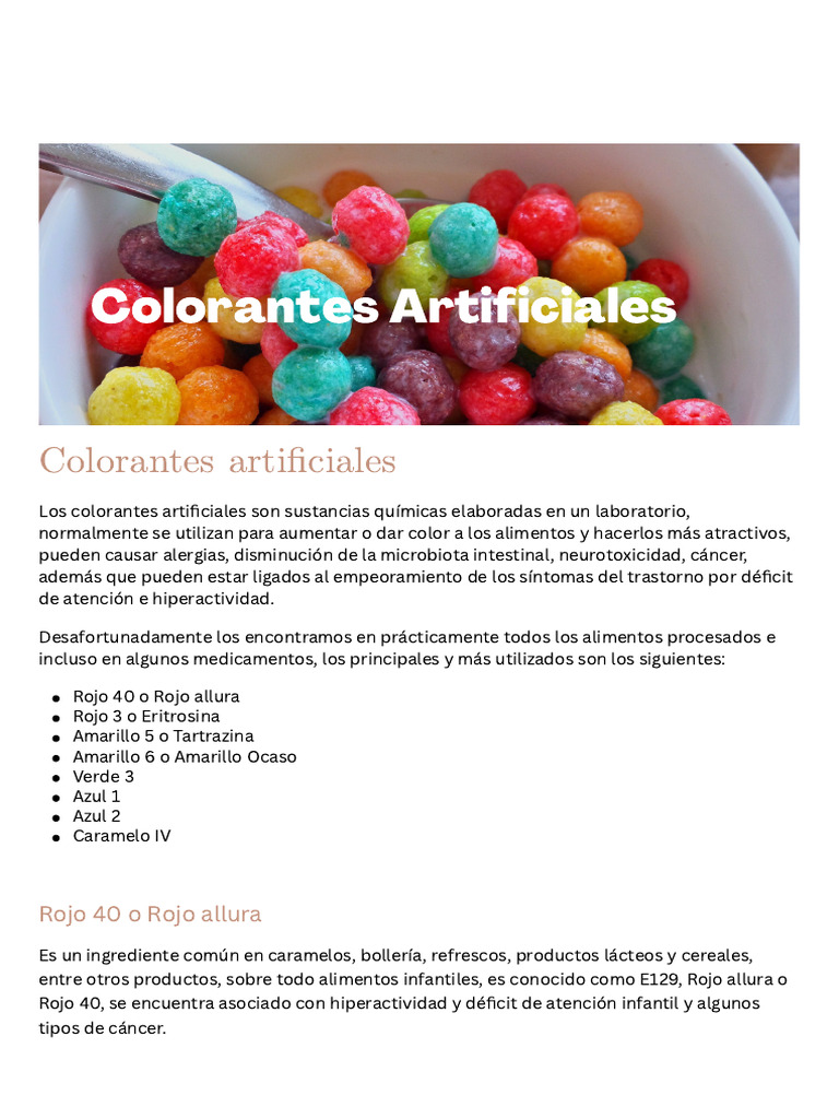 Colorantes en Alimentos | PDF | Alimentos