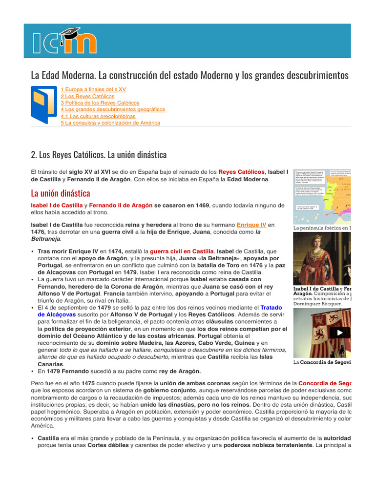 La Edad Moderna. La construcción del estado Moderno y los grandes descubrimientos- Los Reyes ...