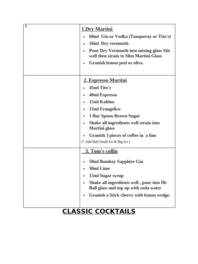 Classic Cocktails & Signature Cocktails | PDF | Martini (Cocktail ...
