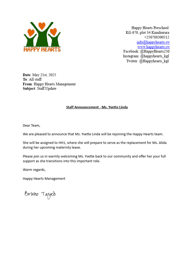 Staff Announcement Memo - Welcome Back | PDF