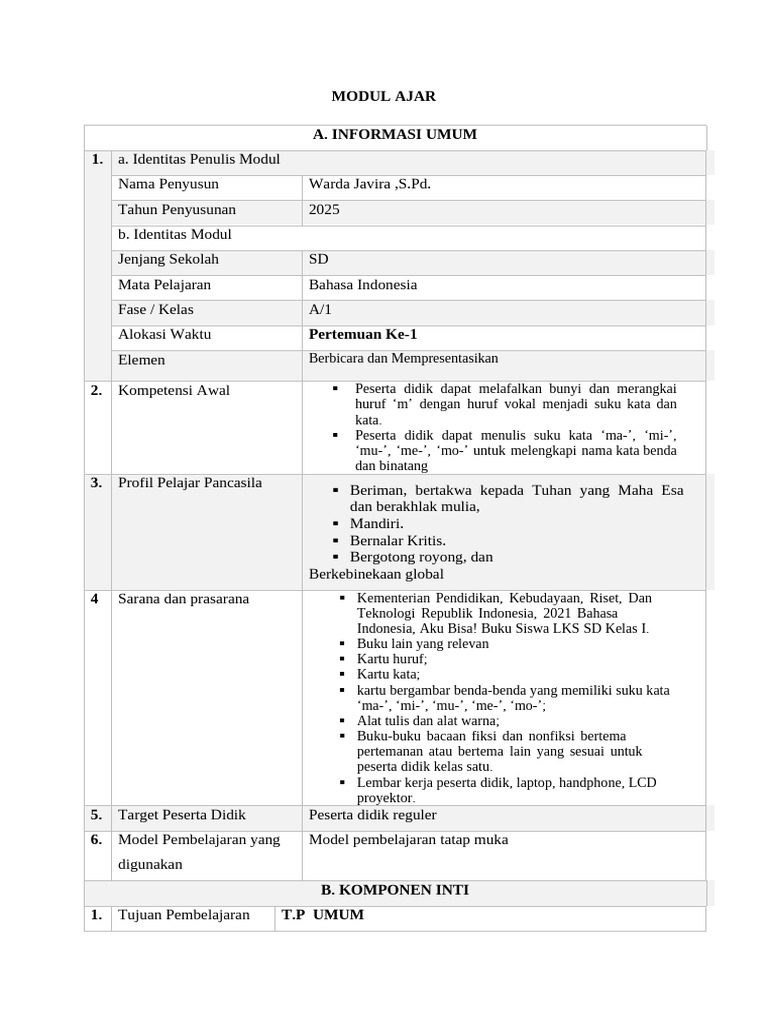 Modul Ajar Bindo Kelas 1 Semester 2 Done | PDF