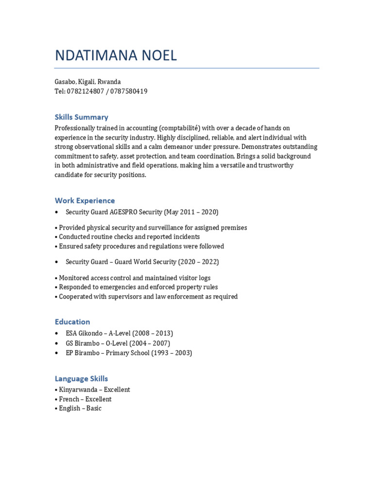 Ndatimana Noel's Security Profile | PDF