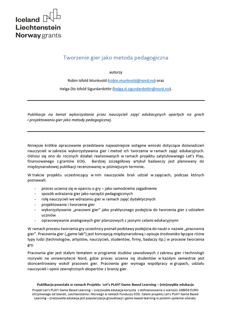 Tworzenie Gier Jako Metoda Pedagogiczna PL | PDF
