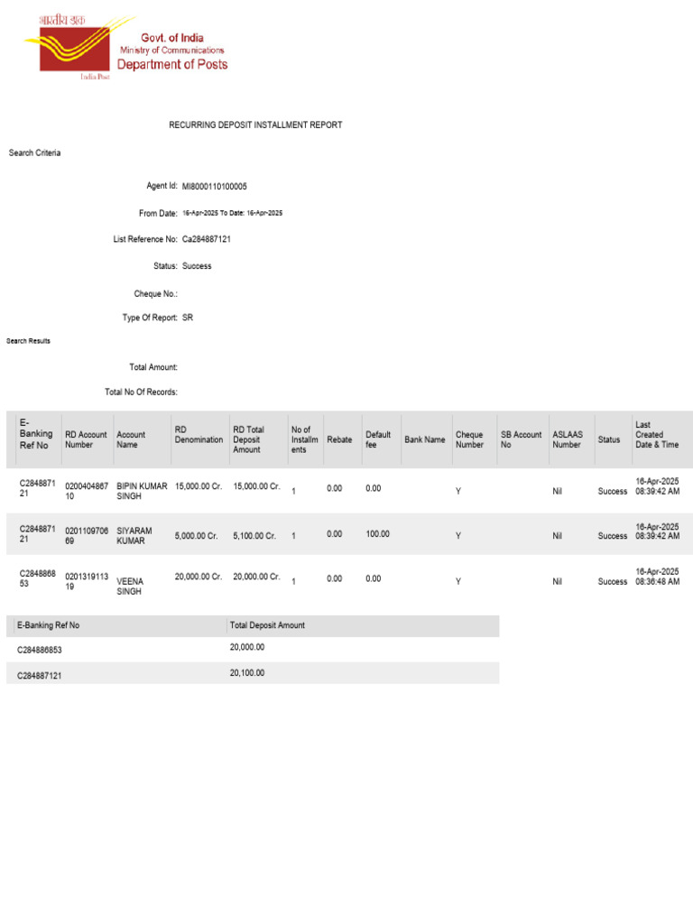 Recurring Deposit Installment Report | PDF | Financial Services | Banking