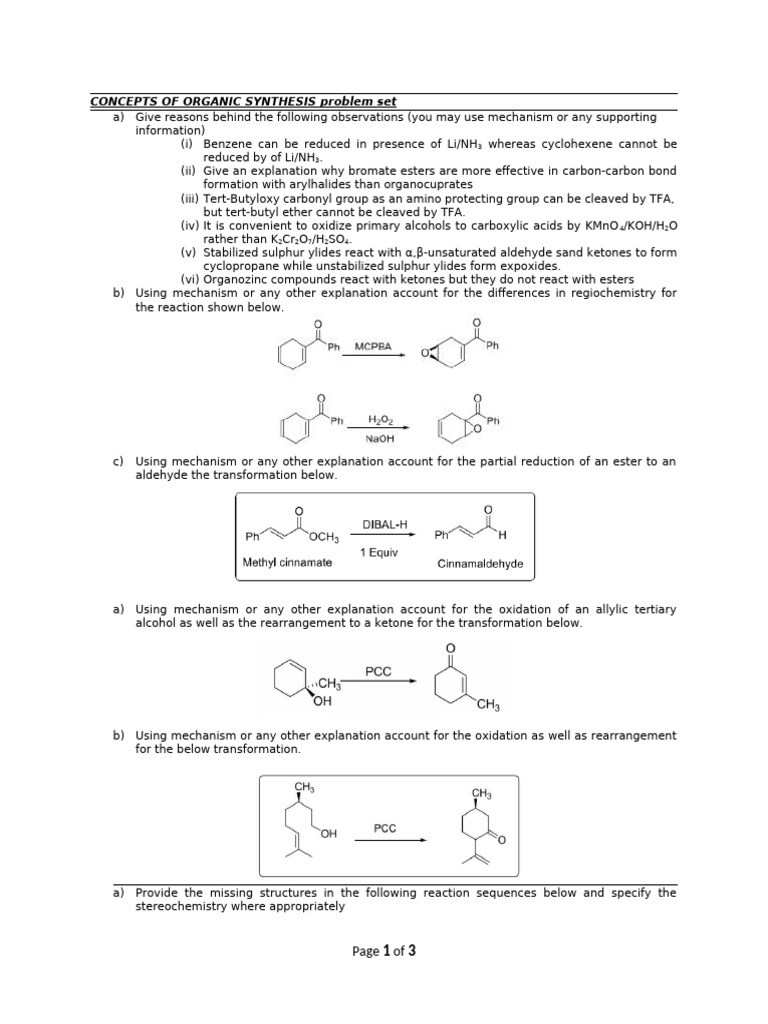 CONCEPTS OF ORGANIC SYNTHESIS Problem Set | PDF | Chemical Reactions ...