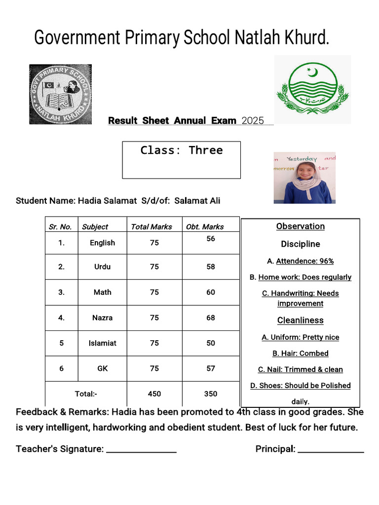 Annual Exam Result Sheet 2025 | PDF