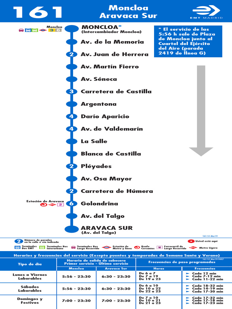 Horarios Autobús 161 Moncloa-Aravaca | PDF | Transporte ferroviario de ...
