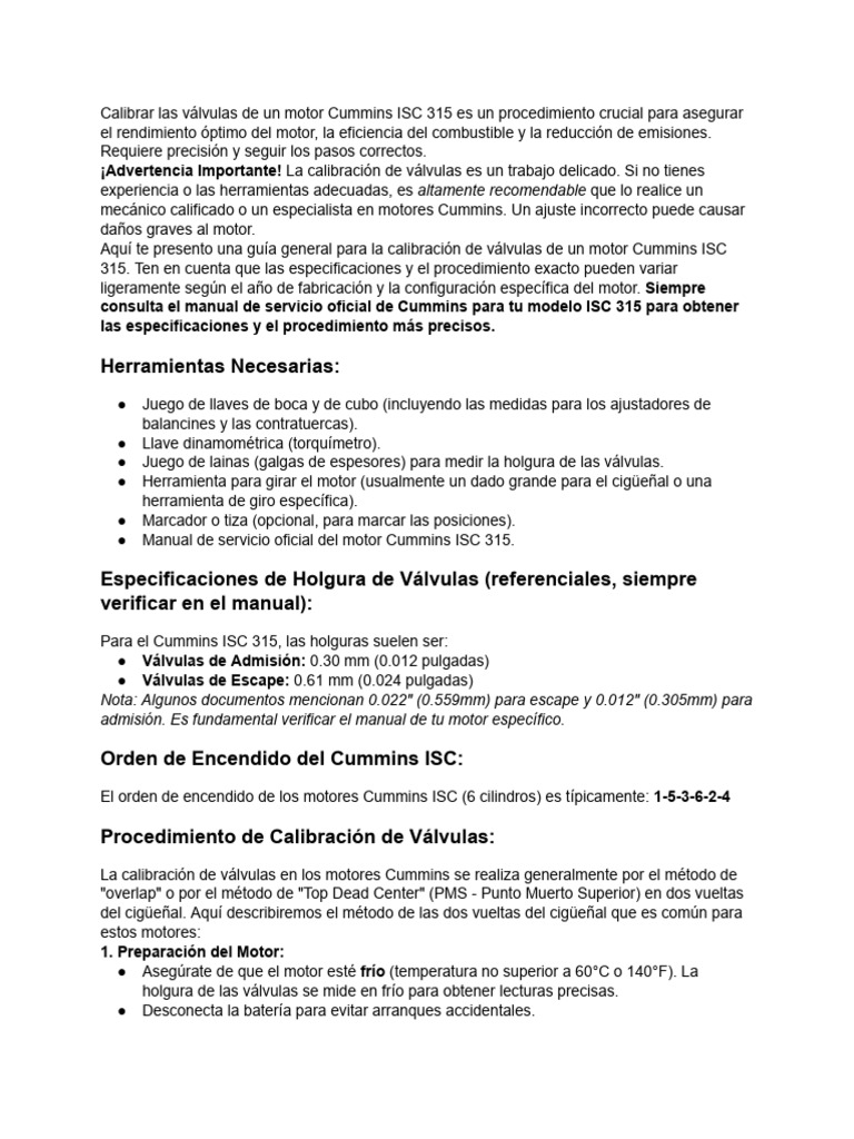 Como Calibrar Válvula de Un Motor Cummins Isc 315 | PDF | Tornillo ...
