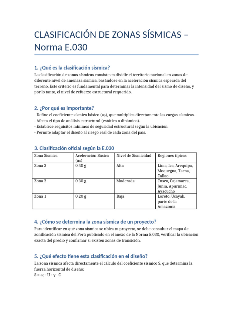 Informe Clasificacion Zonas Sismicas E030 | PDF