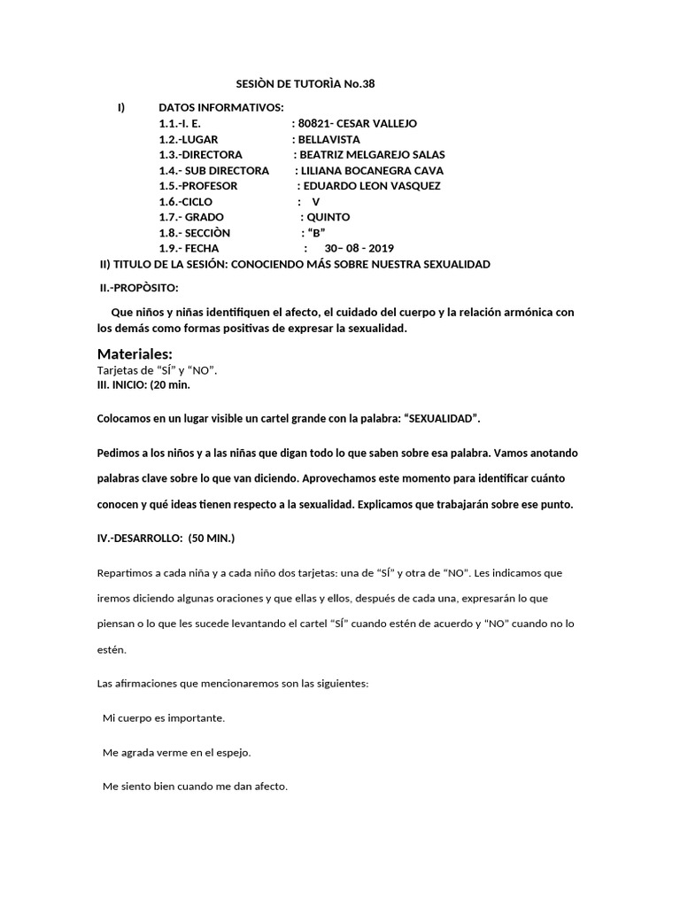 SESIÒN DE TUTORÌA No38 - CONOCIENDO MÁS SOBRE NUESTRA SEXUALIDAD .-p-5-19 | PDF | La sexualidad ...