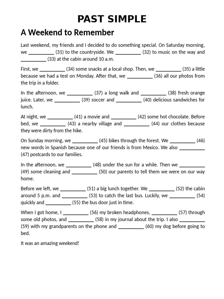 A Weekend To Remember Reading Comprehension Past Simple | PDF | Chess ...