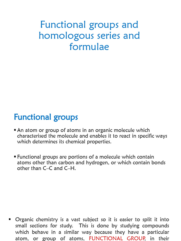 2-Functional Groups and Homologous Series and Formulae | PDF | Functional Group | Molecules