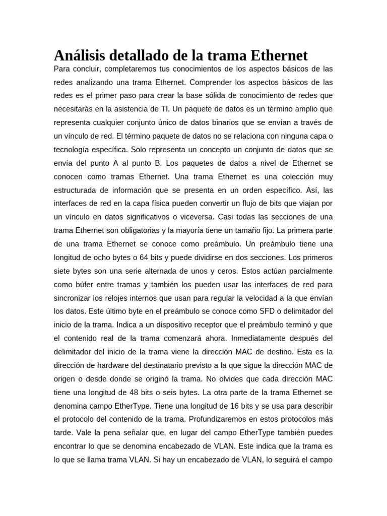 Análisis Detallado de La Trama Ethernet | PDF | Red de arquitectura ...