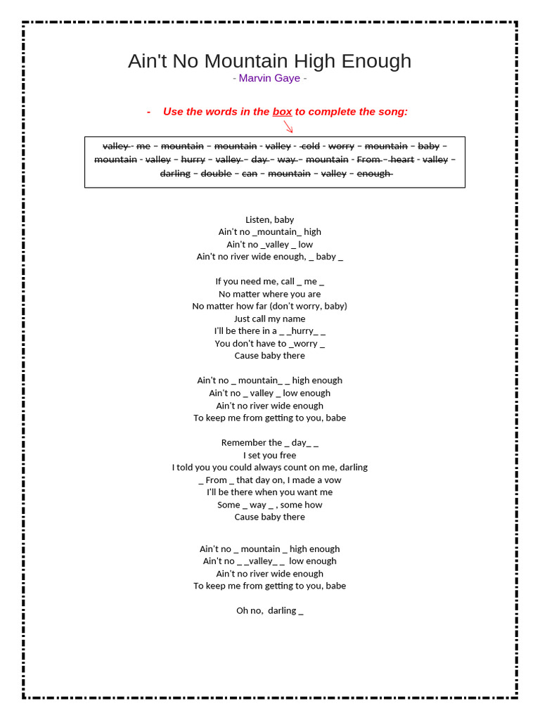 Ain't No Mountain High Enough Lyrics | PDF
