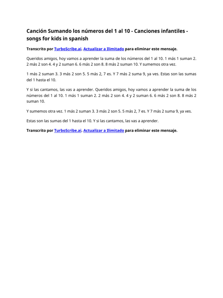 Canción Sumando Los Números Del 1 Al 10 - Canciones Infantiles - Songs ...