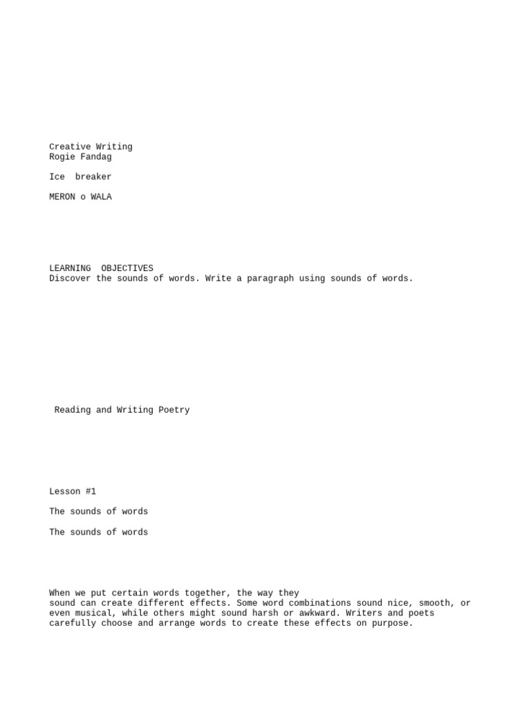 Reading and Writing Poem | PDF | Poetry | Phonaesthetics