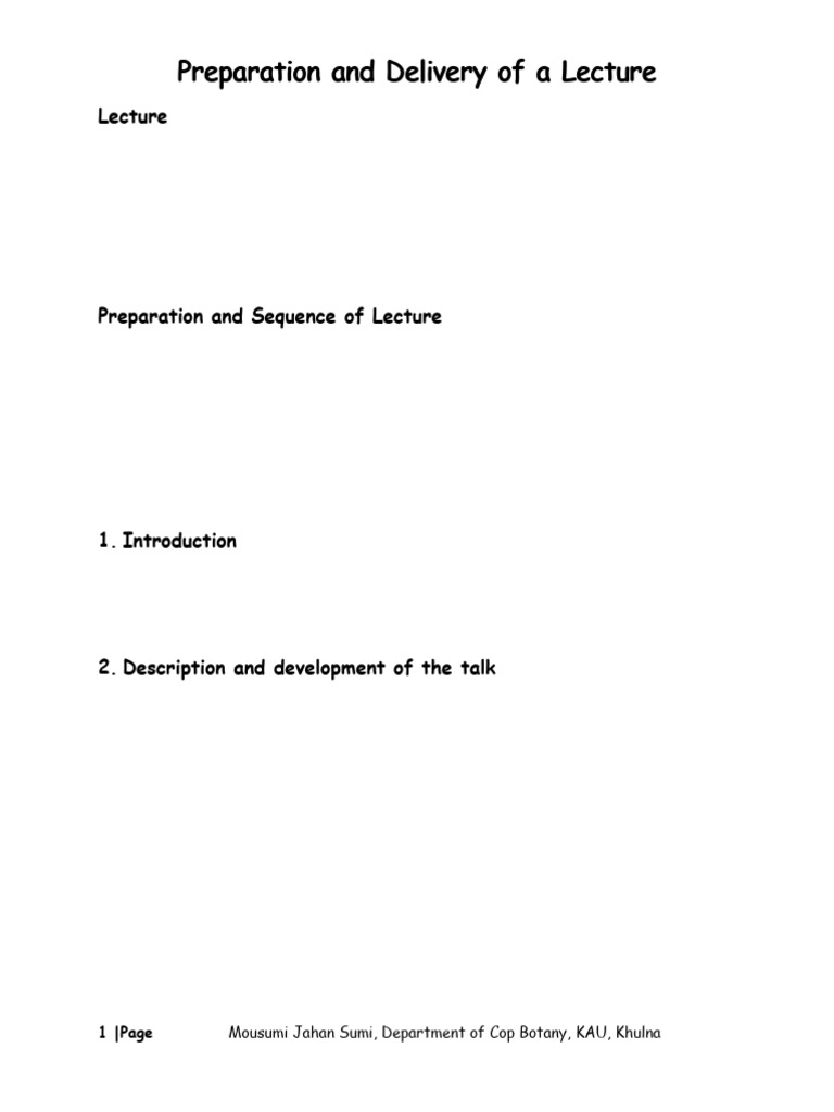 Preparation and Delivery of Lecture | PDF | Lecture | Thought