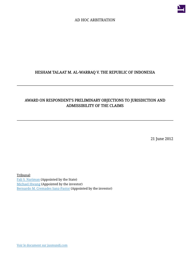 Al Warraq V Indonesia | PDF | Arbitration | Organisation Of Islamic ...