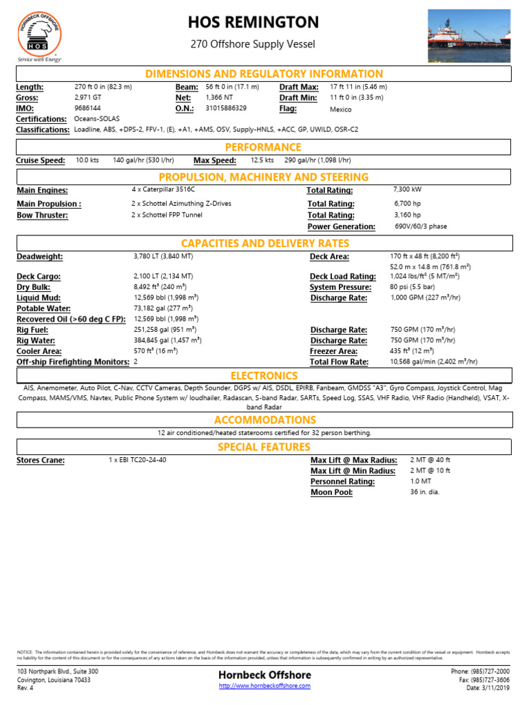 HOS Remington Spec Sheet | PDF | Watercraft | Water Transport