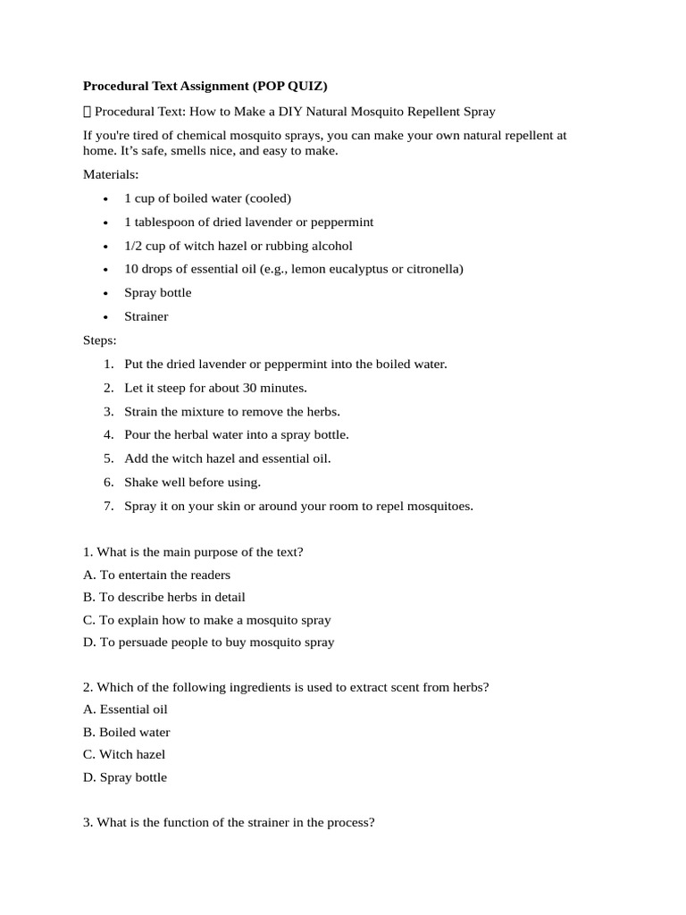 Procedural Text Assignment (POP QUIZ) | PDF