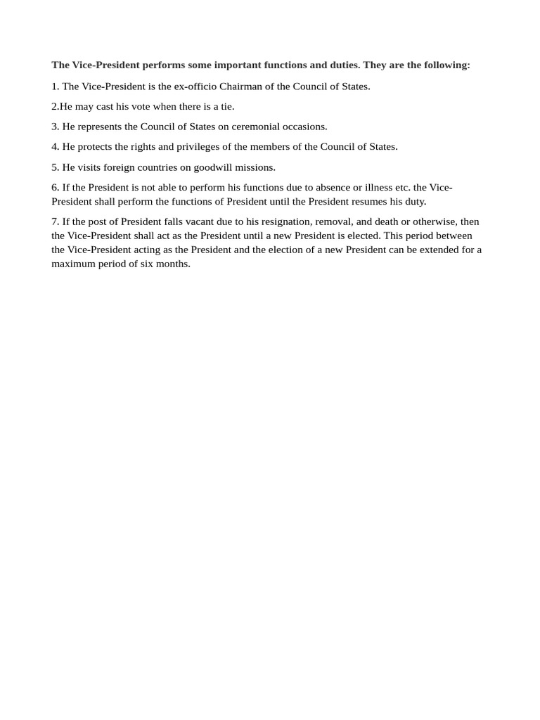 Functions of The Vice President | PDF