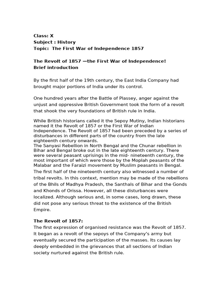 Causes of the 1857 Indian Revolt | PDF | Indian Rebellion Of 1857