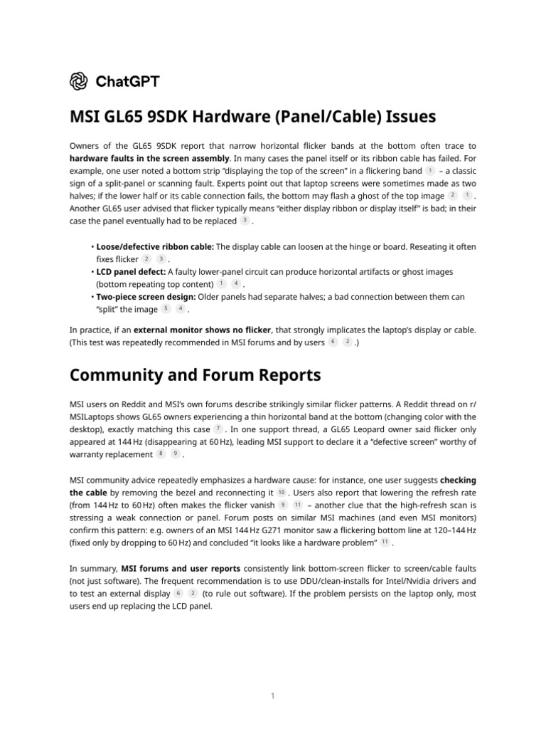 MSI GL65 9SDK Hardware (Panel - Cable) Issues | PDF | Computer Monitor ...