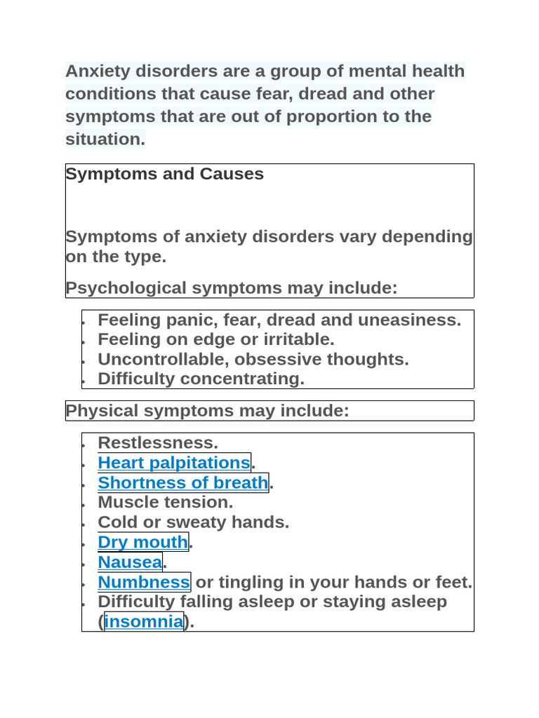 Understanding Anxiety Disorders: Symptoms & Causes | PDF