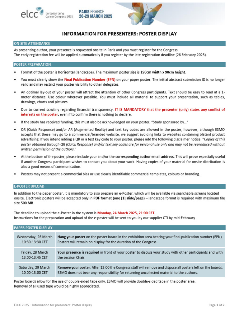 ELCC 2025 Poster Display Instructions | PDF | Poster