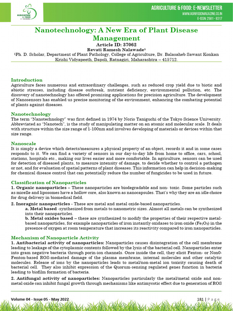 Nanotechnology-A New Era of Plant Disease Management | PDF | Nanotechnology | Nanoparticle