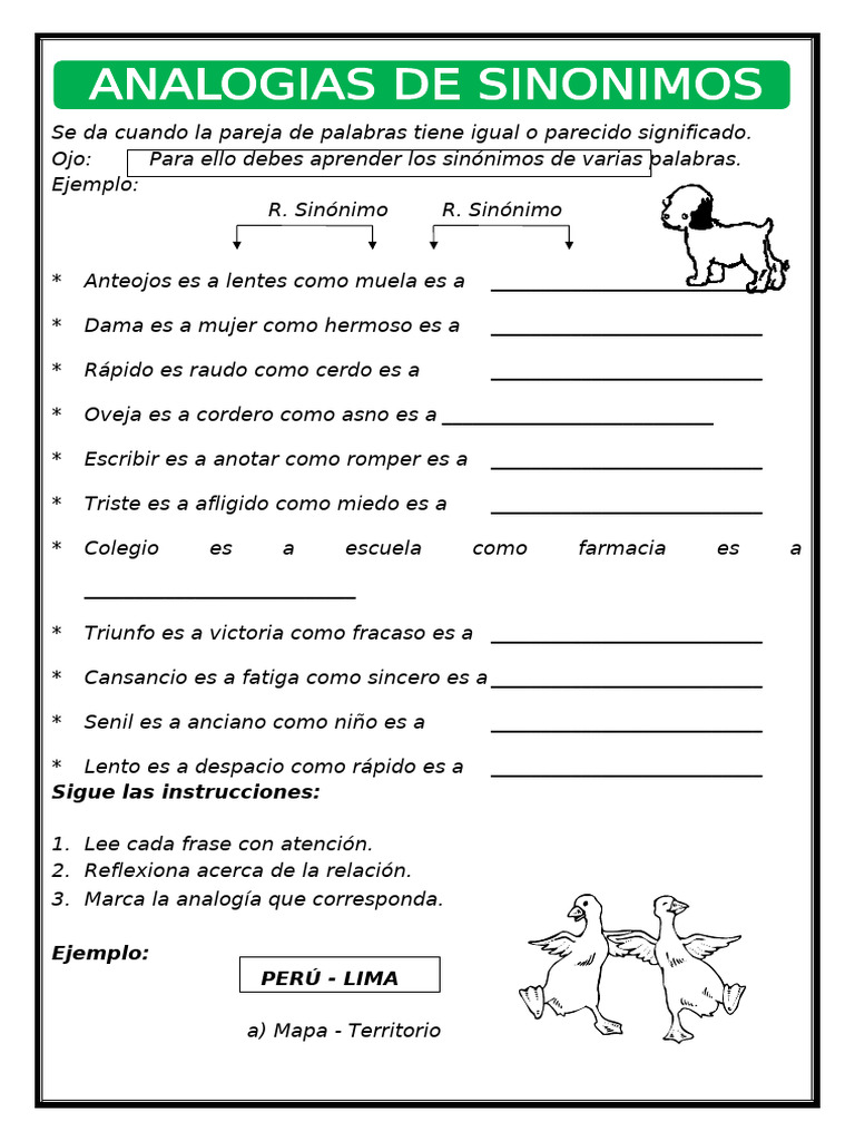 Analogias de Sinonimos para Segundo de Primaria | PDF