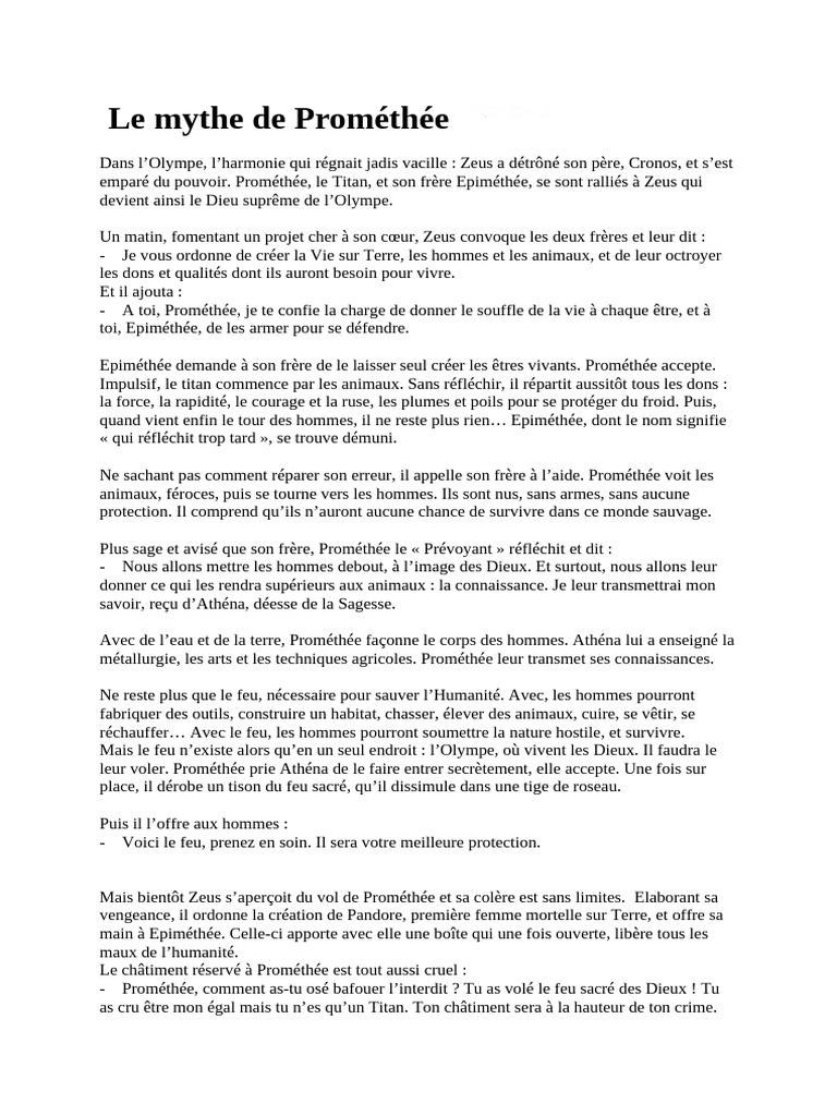 Le mythe de Prométhée et Epiméthée | PDF | Prométhée