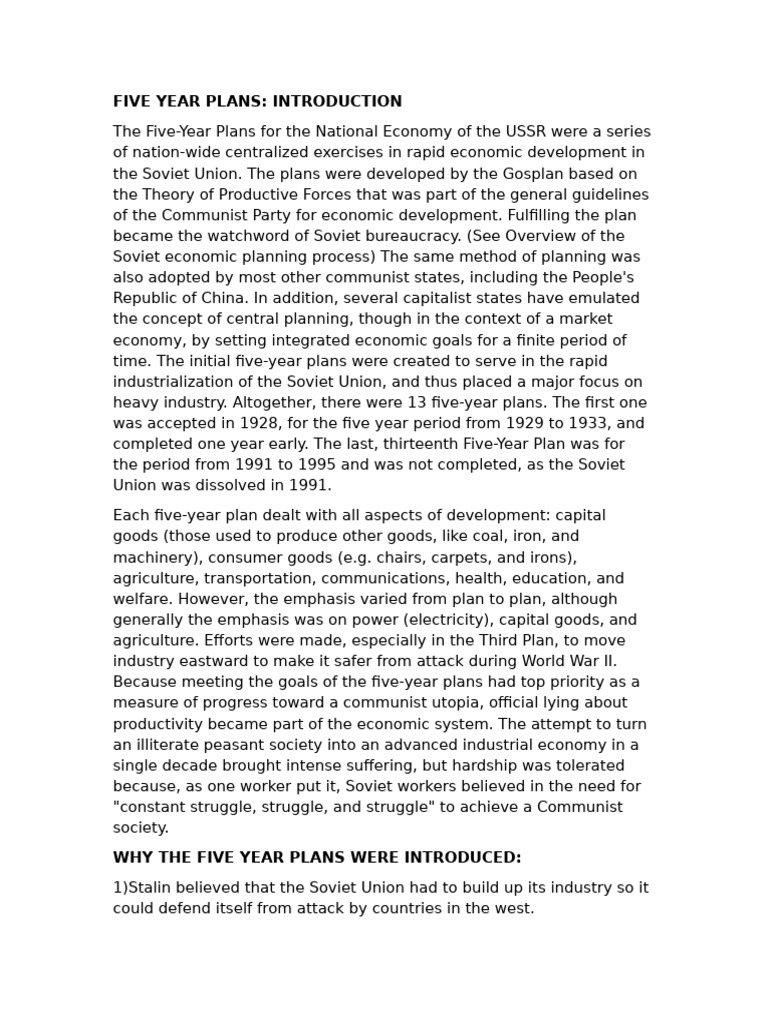 Overview of Soviet Five-Year Plans | PDF | Soviet Union | World Politics