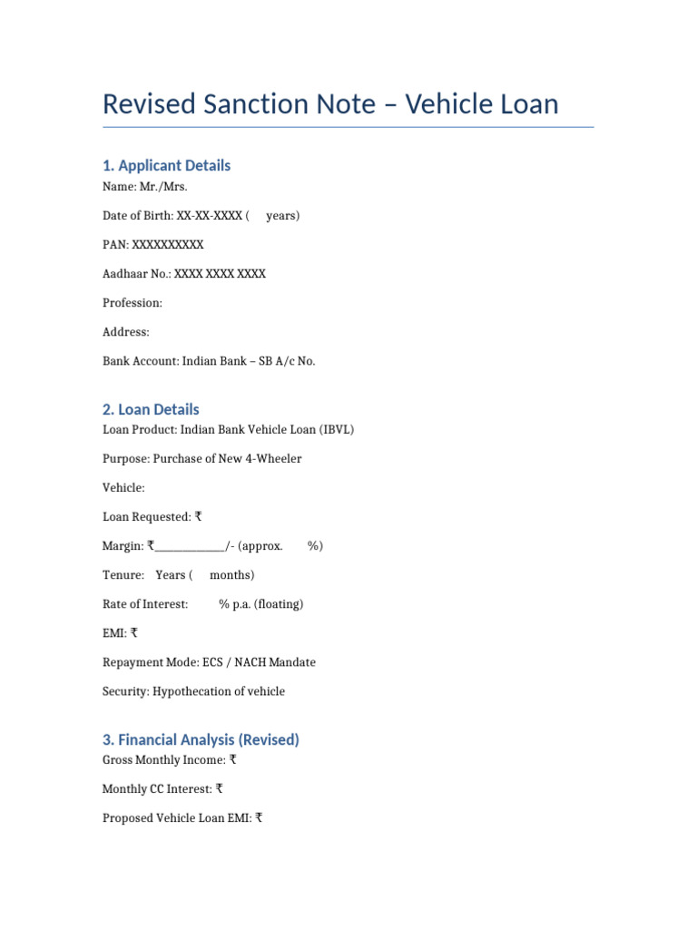 Revised Sanction Note Vehicle | PDF