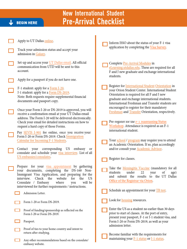 TAMU International Student Checklist | PDF | Travel Visa | Government ...