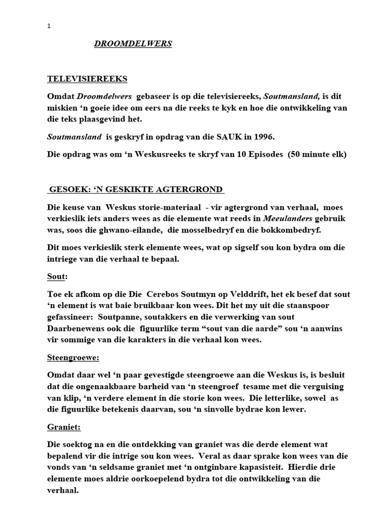 Droomdelwers Opsomming | PDF