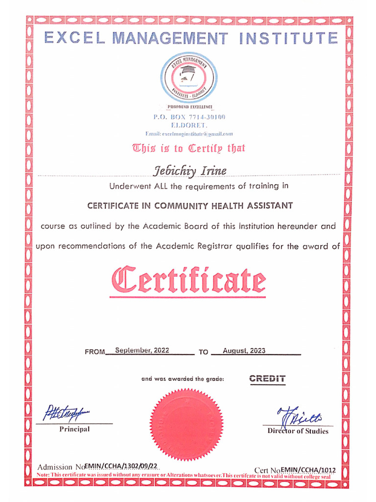Certificate of Comm Health | PDF