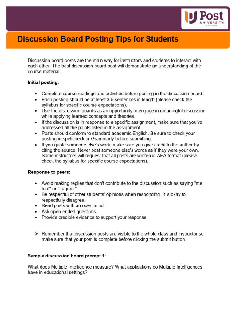 Discussion Board Posting Tips For Students | PDF | Human Communication ...