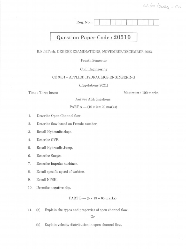 Poriyaan - Applied Hydraulics Engineering - CE3401 2021 Regulation ...