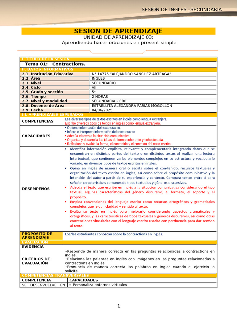 5° SEC. SESION ACTV 01 INGLES 2024 | PDF | Evaluación | Aprendizaje