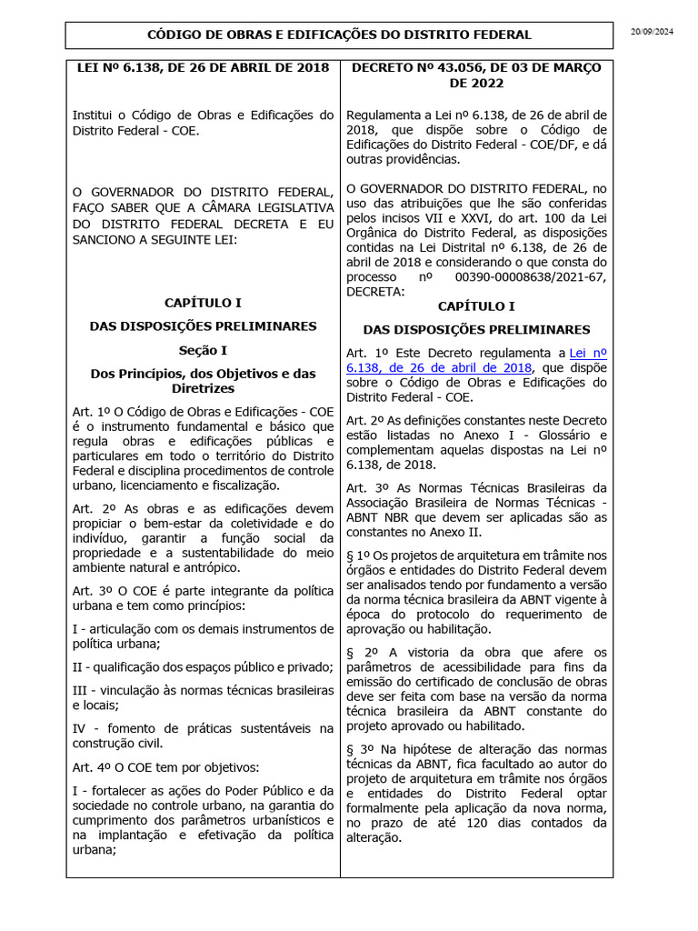 Texto Comparativo Entre A Lei o 6.138 - 2018 e o Decreto 43.056 - 2022 06 - 2024 20 - 09 - 24 ...